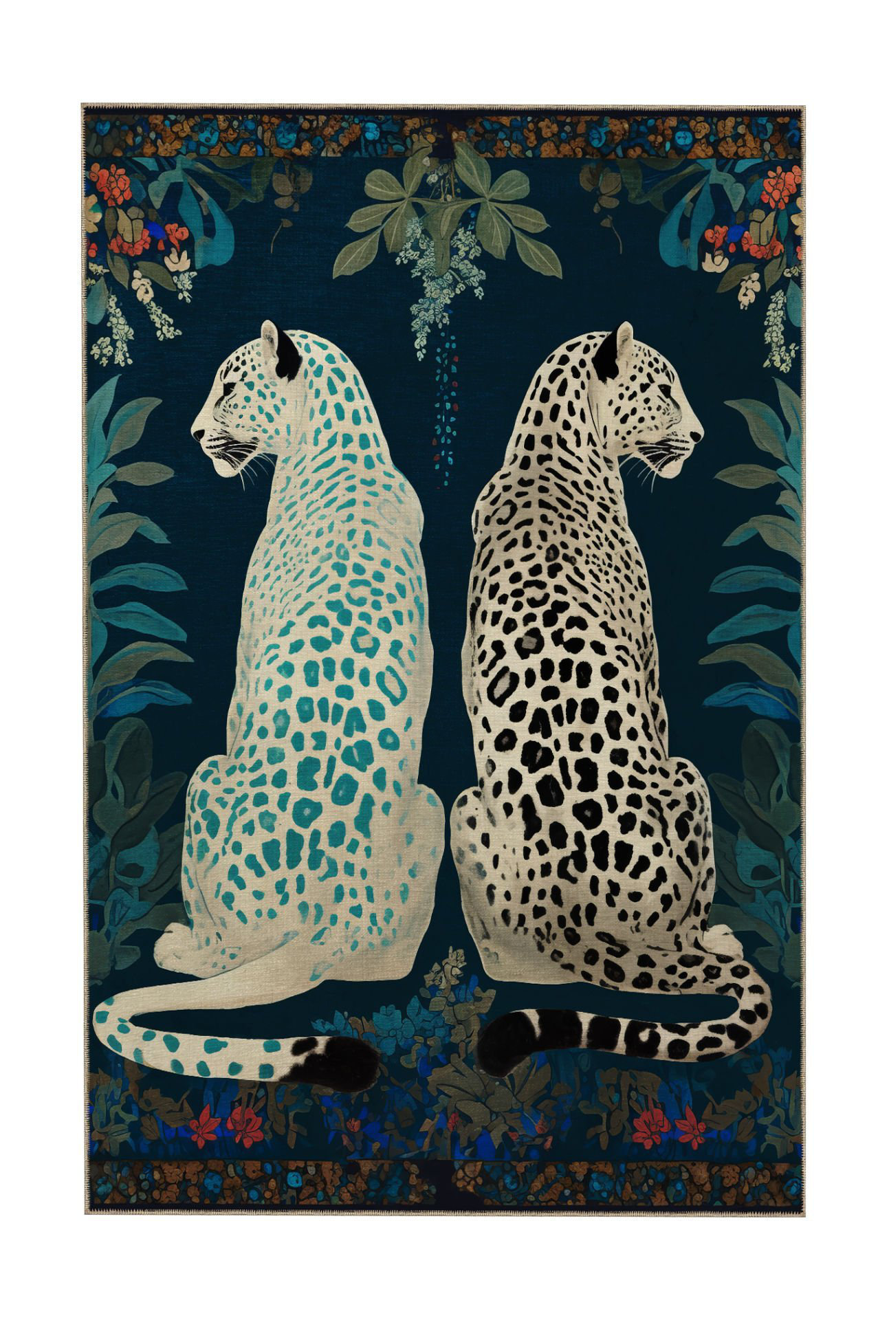 Bungalow Rose Paris Collection Green Toned Floral Detailed Two Tigers ...