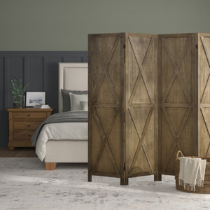 Sand & Stable™ Derna 71.75'' W x 67'' H 4 - Panel Solid Wood Folding ...