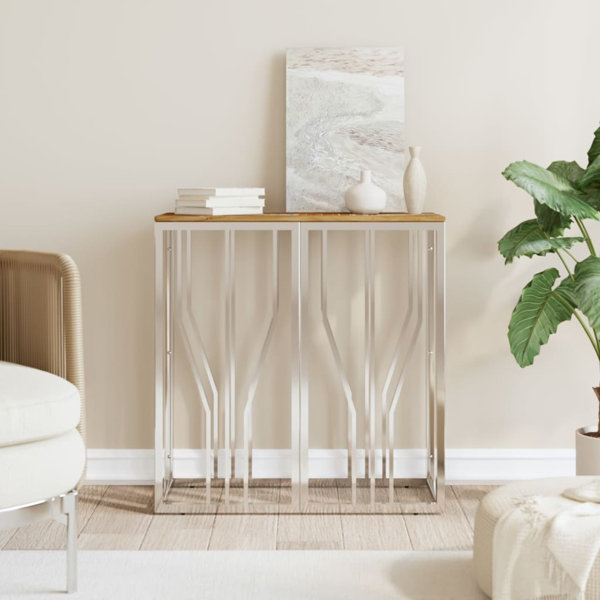 Latitude Run Console Table Silver Stainless Steel And Solid Wood ...