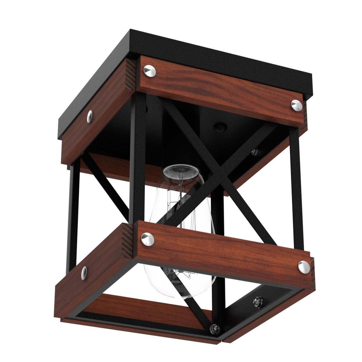 17 Stories Rustic Farmhouse Flush Mount Ceiling Light 1-Light Metal And ...