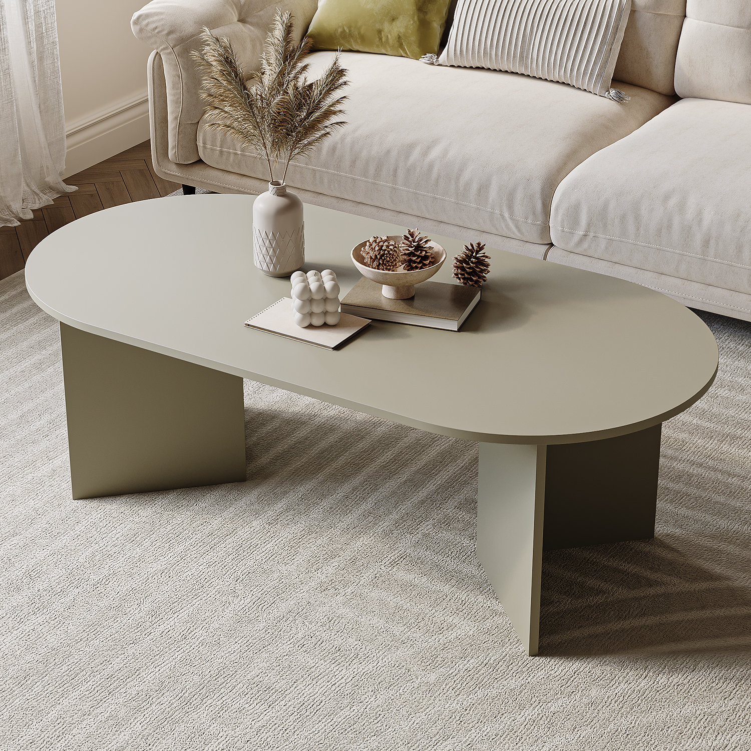 Ebern Designs 47 Inch Oval Coffee Table, Modern Coffee Table For Living ...