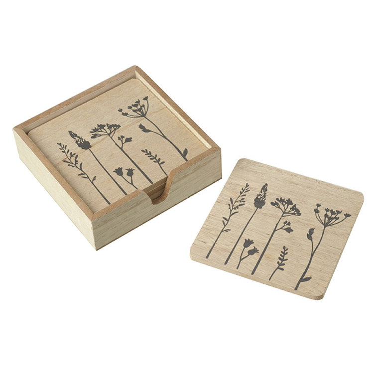 ClassicLiving Wood Square 6 Piece Coaster Set With Holder | Wayfair.co.uk