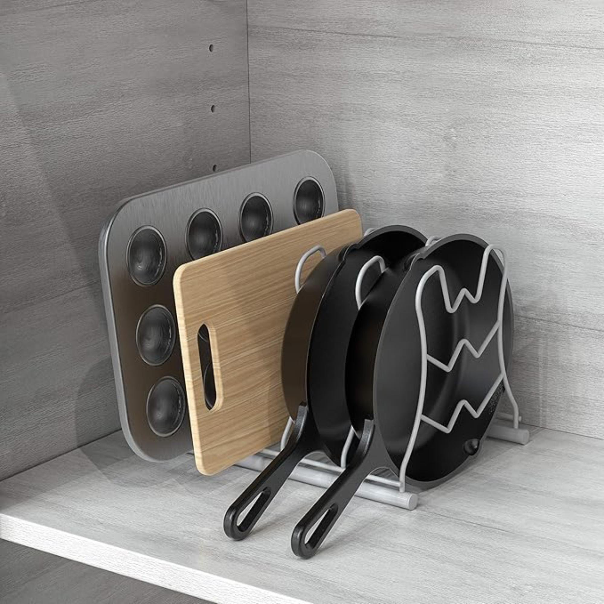 Latitude Run® Pan Organizer Rack For Kitchen Cabinet And Counter, White ...