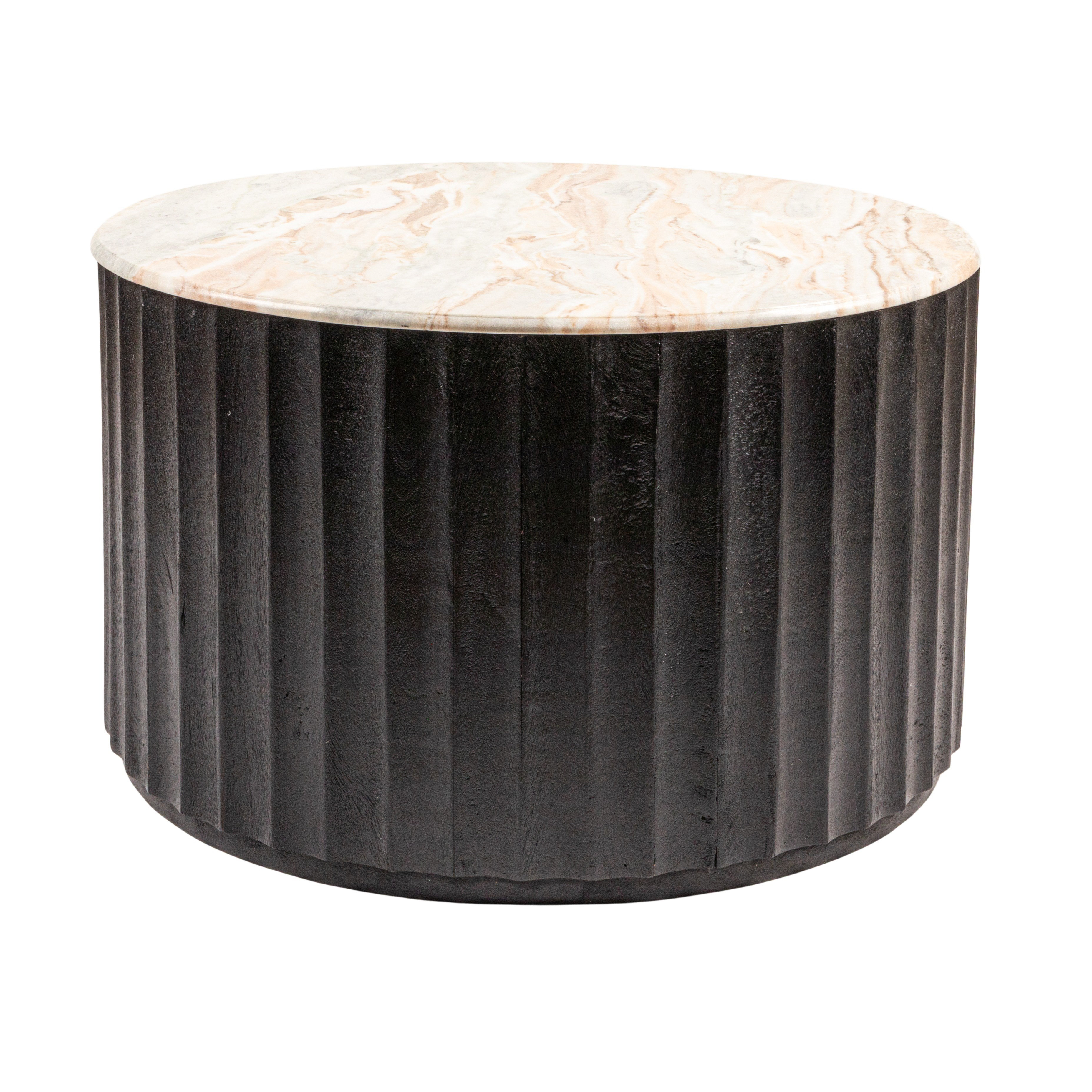 Rowena Interiors Round Mango Wood Fluted Coffee Table With Marble Top ...
