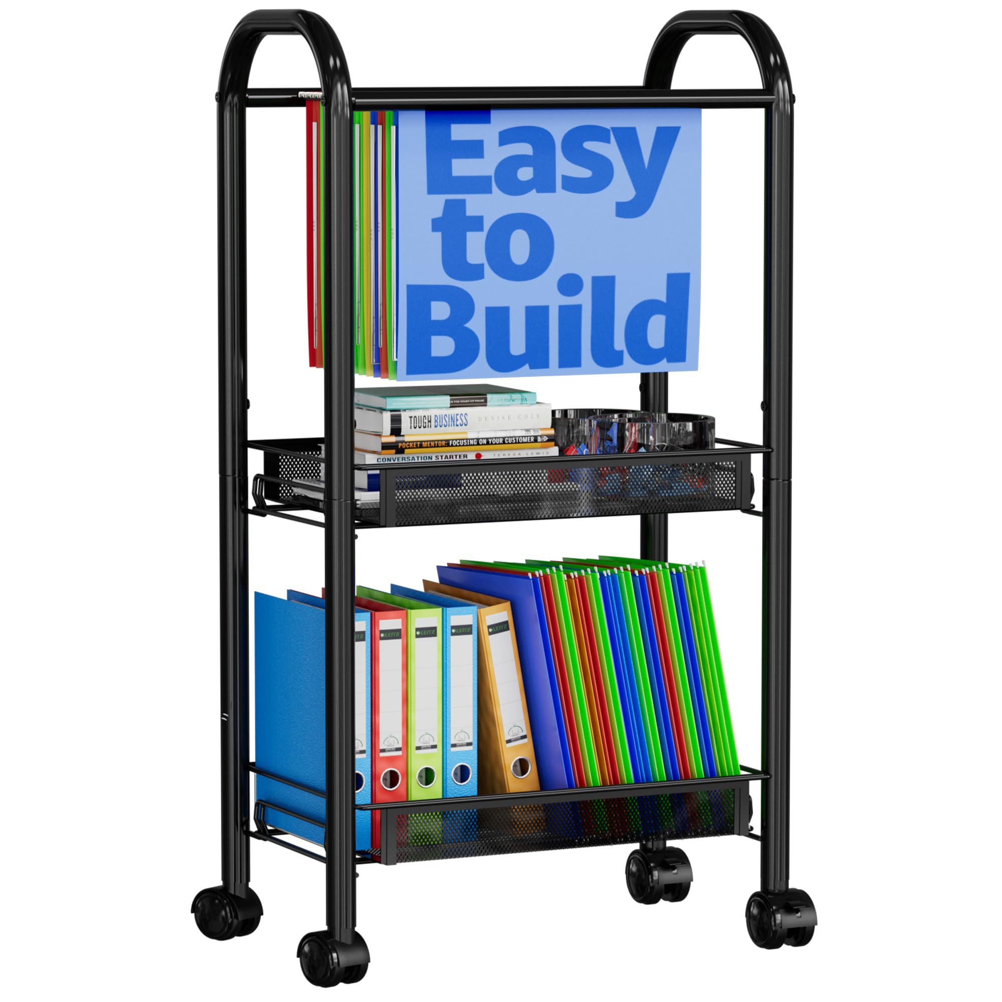 17 Stories 2-Tier Rolling File Cart With Lockable And Detachable Wheels ...