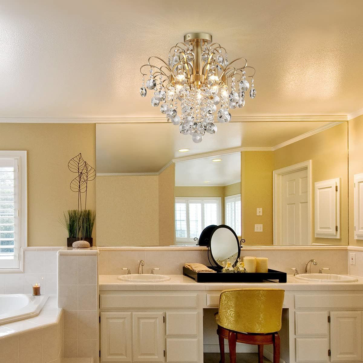 17 Stories Modern Crystal Chandelier Flush Mount Ceiling Light Fixture ...