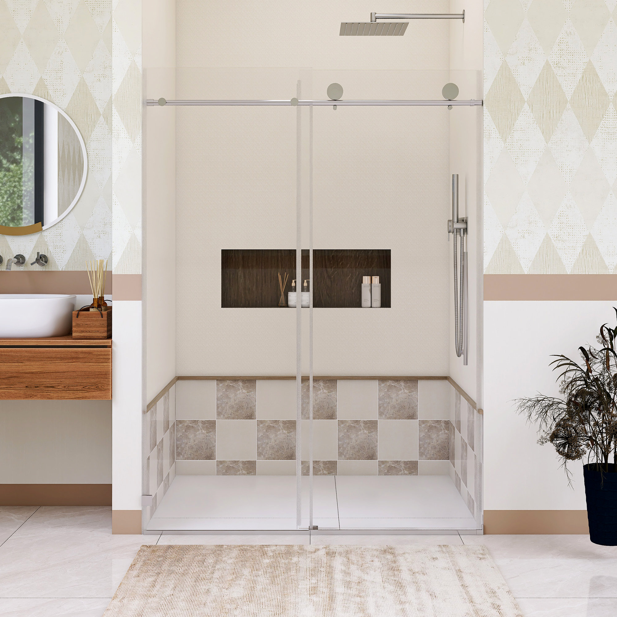 Lhragee 54 In. W X 76 In. H Sliding Frameless Shower Door In Matte ...