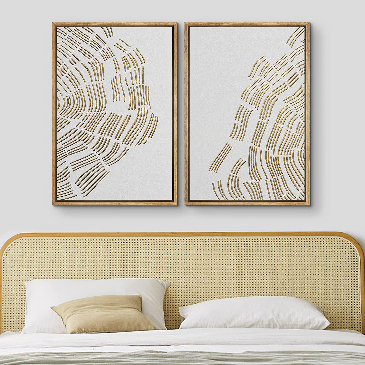 SIGNLEADER Framed Canvas Print Wall Art Set Gold White Forest Tree Wood ...