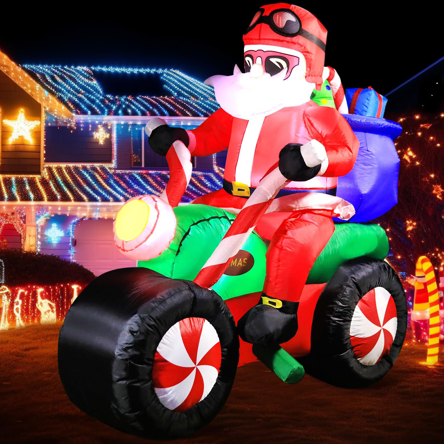 The Holiday Aisle® 6FT Christmas Inflatables Santa Claus Ride ...