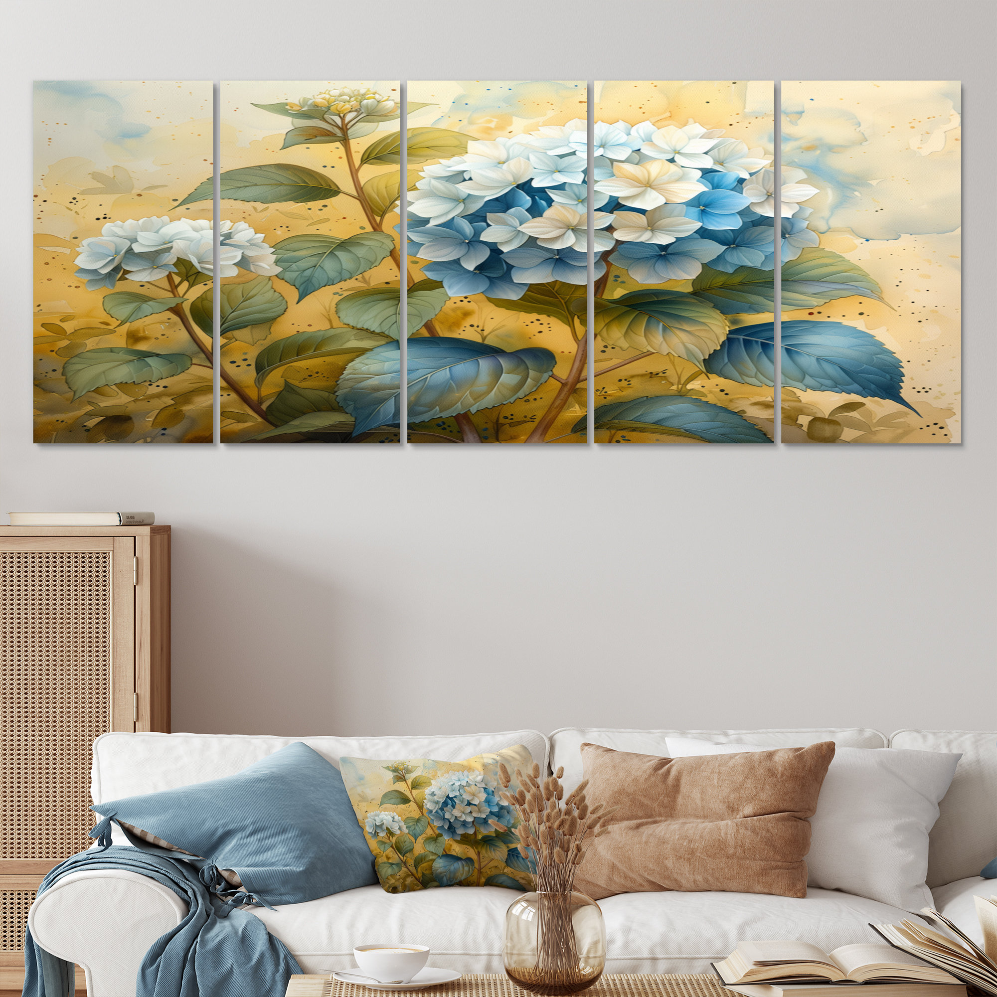 Winston Porter Yellow Blue Garden Of Life Hydrangea I - Hydrangea Wall ...