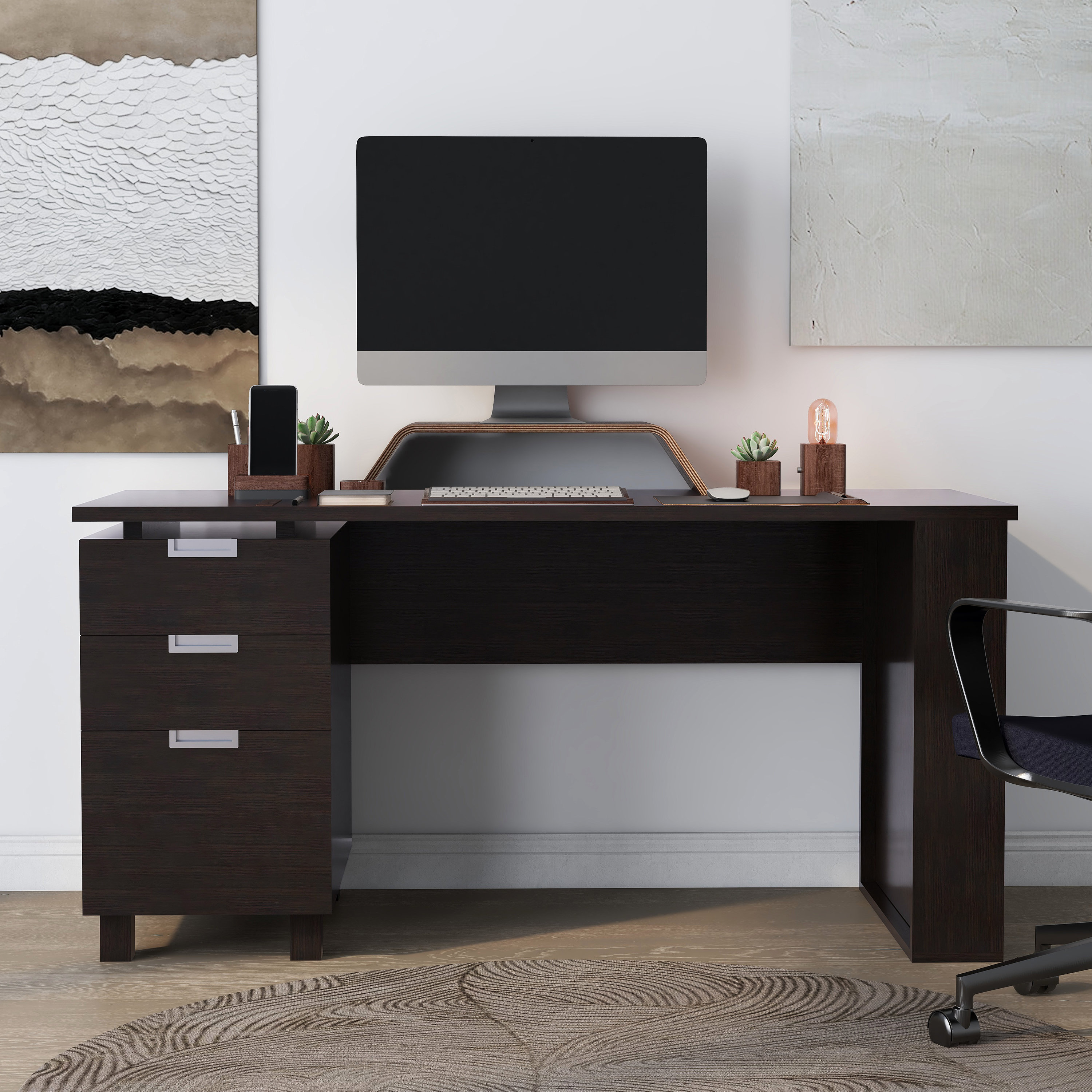 Latitude Run® 59.05" Width 3-Drawer Computer Desk | Wayfair