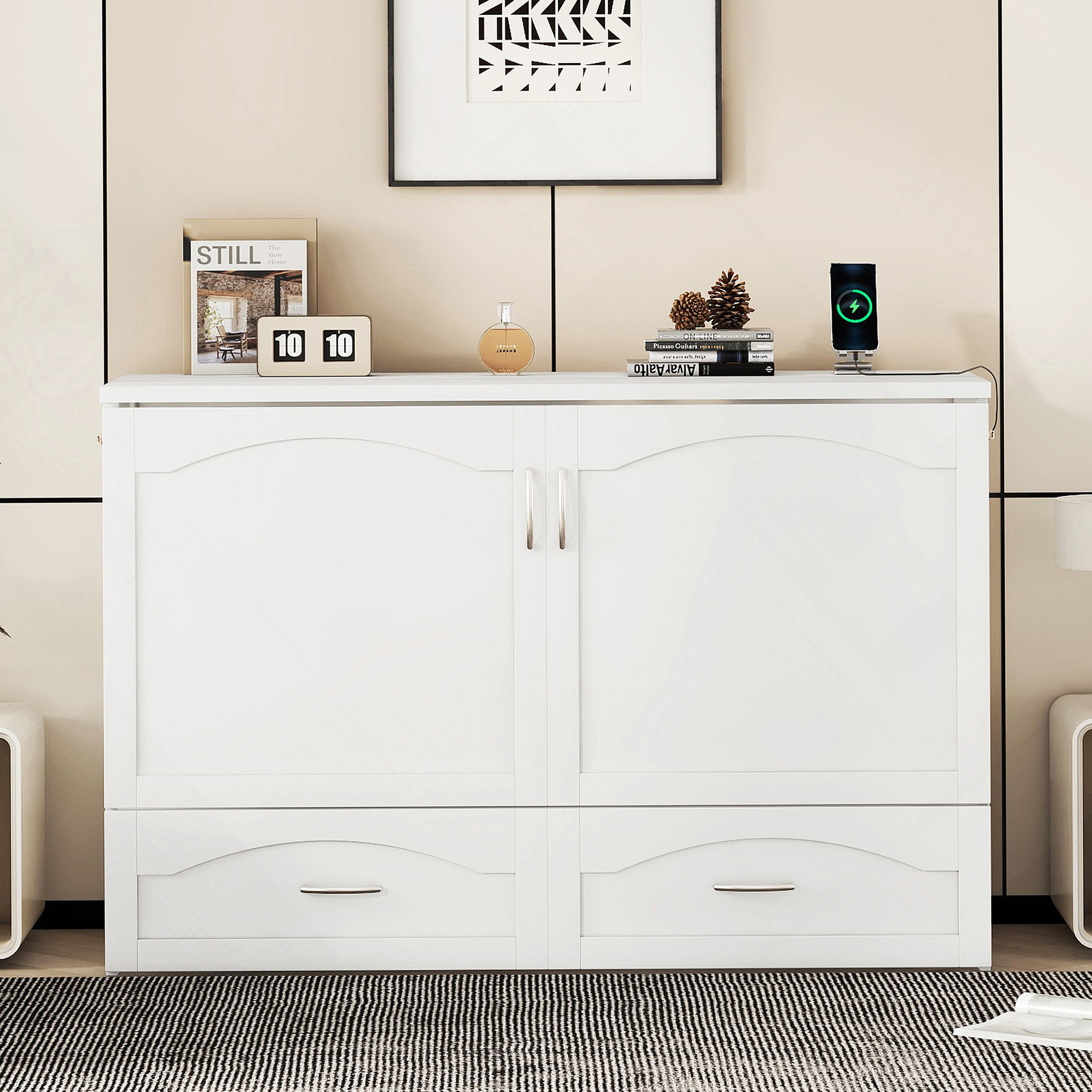 Red Barrel Studio® Murphy Bed Wall Bed with drawer and a set of Sockets ...