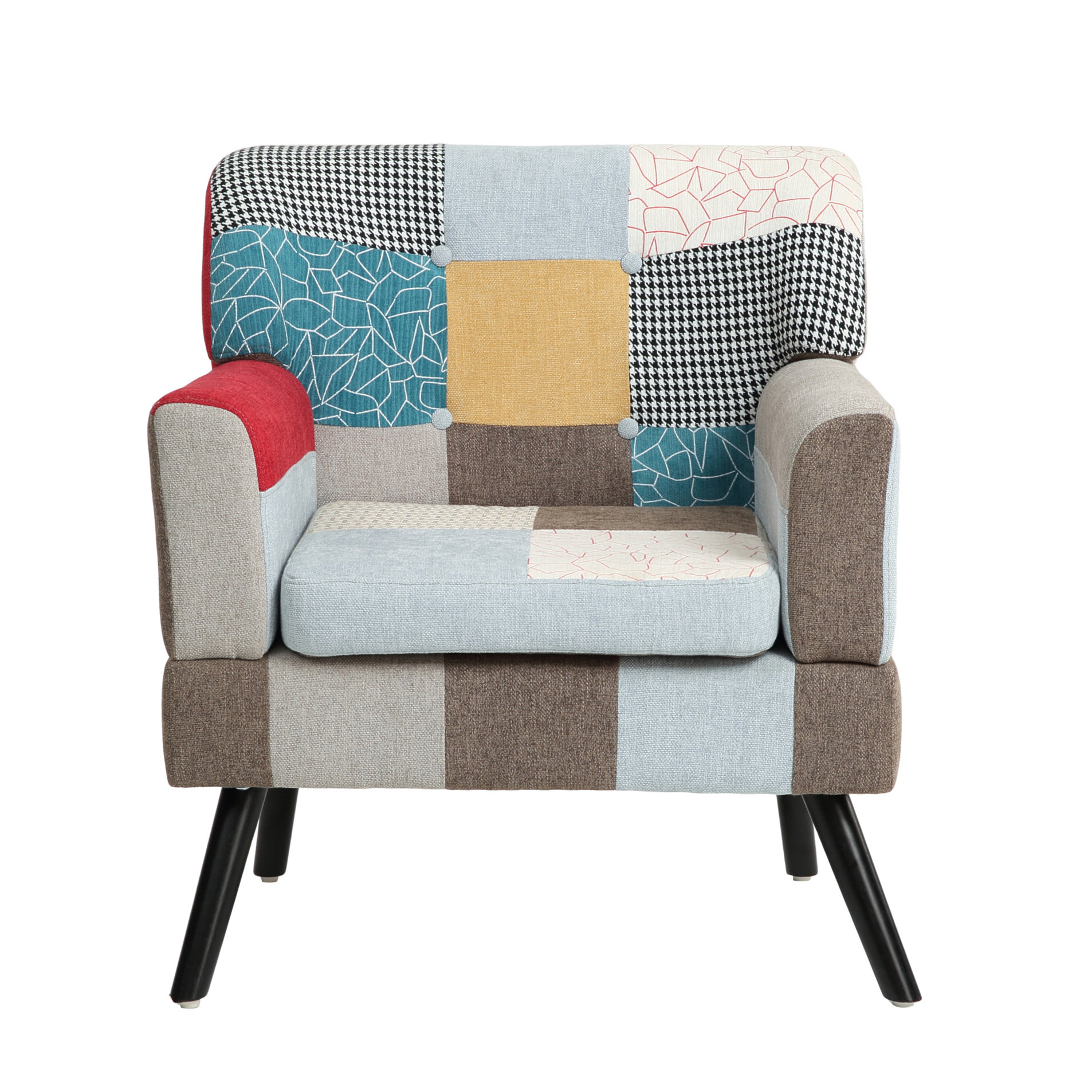 George Oliver Patchwork Accent Chair, Mid Century Modern Fabric Club ...