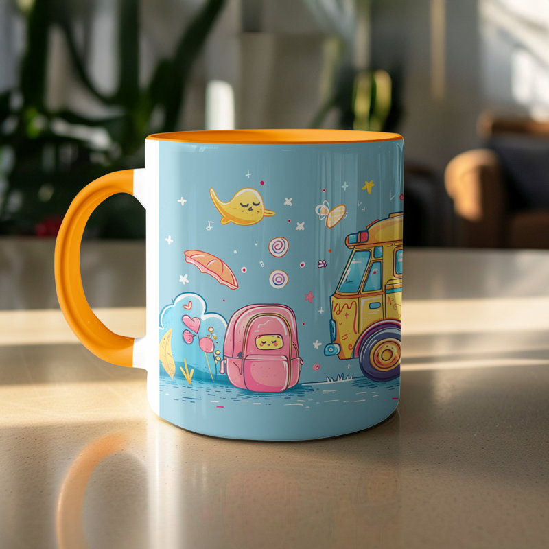 East Urban Home Set of 3 Kids Drawing Style 11oz Accent Mugs – White ...