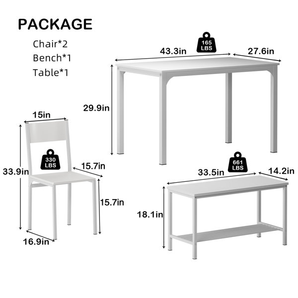 Trent Austin Design® Pickell 4-Person Dining Table Set, 2 Chairs With ...