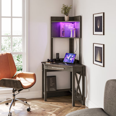 Williston Forge Lambrecht Corner Desk With Outlets & USB Ports ...