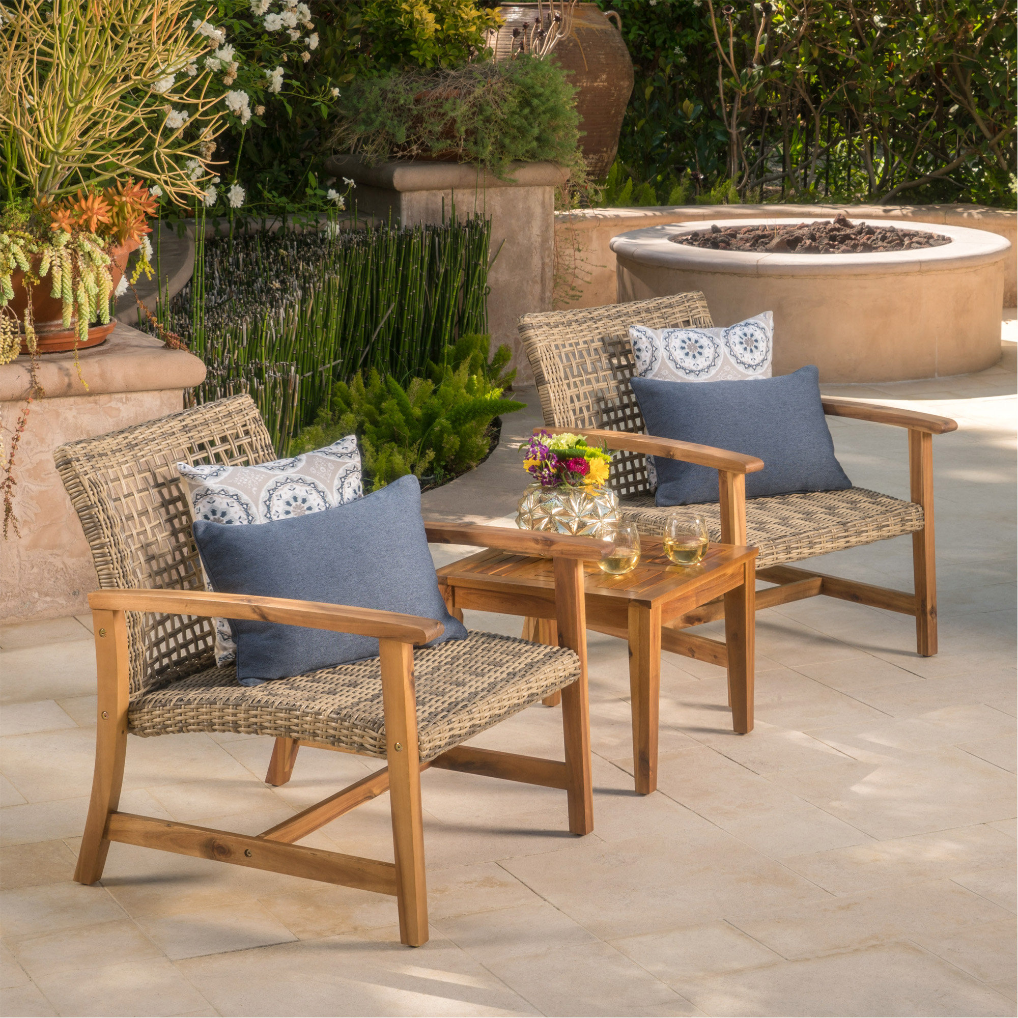 Bayou Breeze Exquisite Wicker And Wood Outdoor Chair Set For Ultimate ...