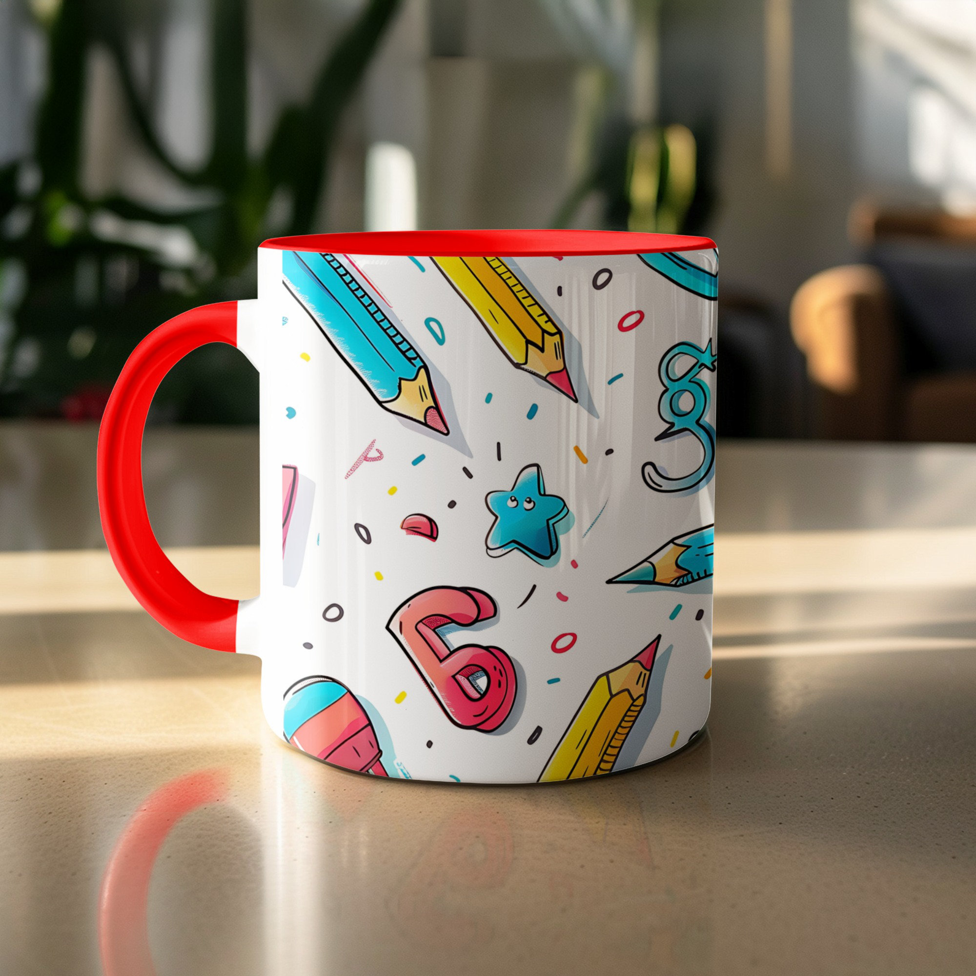 East Urban Home Kids Drawing Style 11oz Accent Mugs – White Ceramic ...