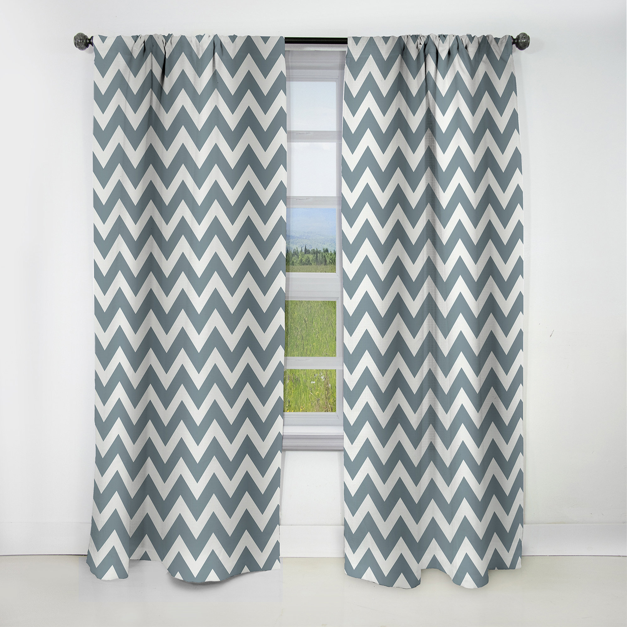 Design Art Contemporary White And Grey Chevron - Chevron Curtain ...