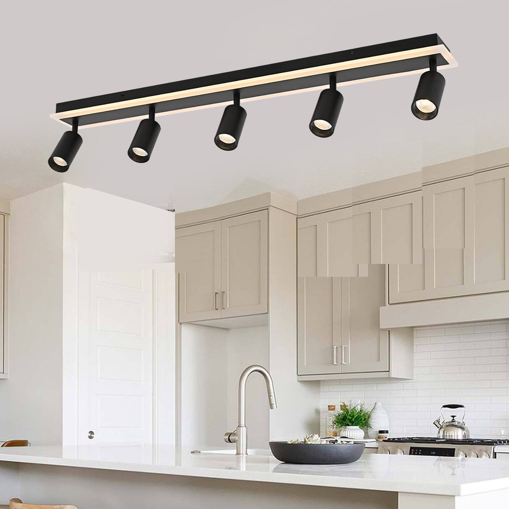 Ebern Designs Plug In Track Lighting, LED Rotatable Heads 5 Ways Track ...