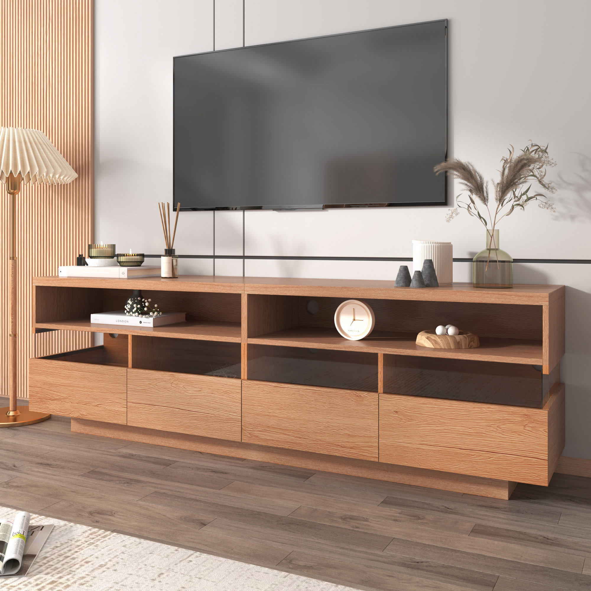 Latitude Run® Modern TV With 4 Drawers& 2 Open Cabinets, Media Console ...