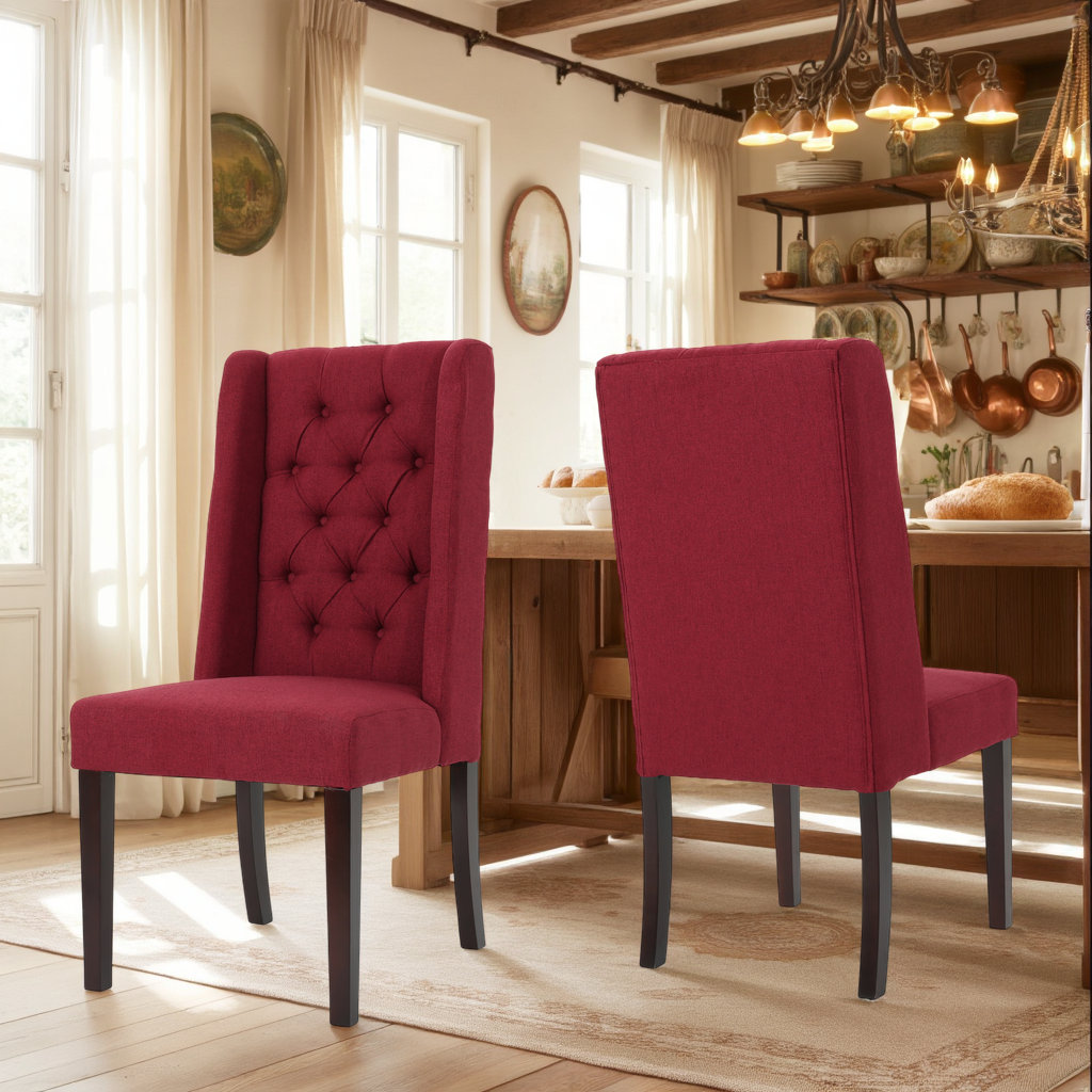 Wildon Home® Set of 2 Tufted High Back Dining Chairs - Diamond Stitched ...