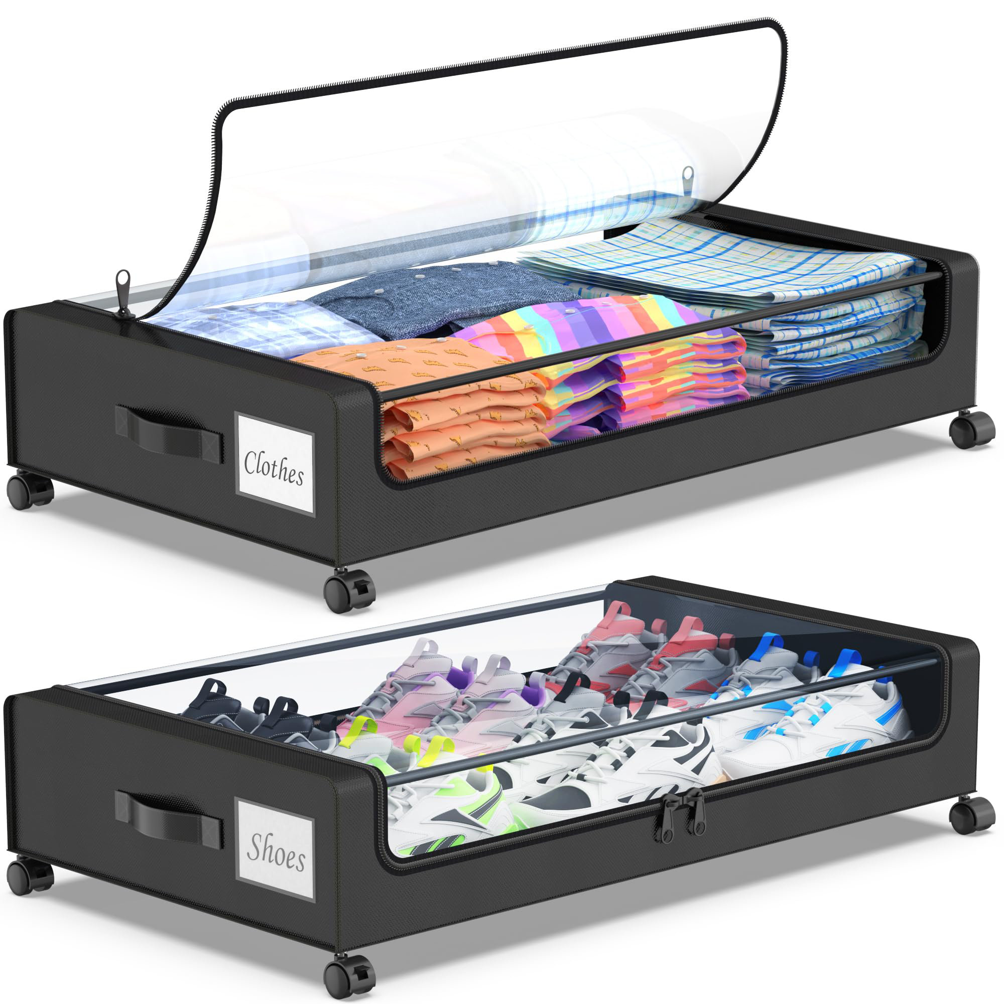 Rebrilliant 2 Pack 60L Rolling Under Bed Metal Storage Boxes With ...