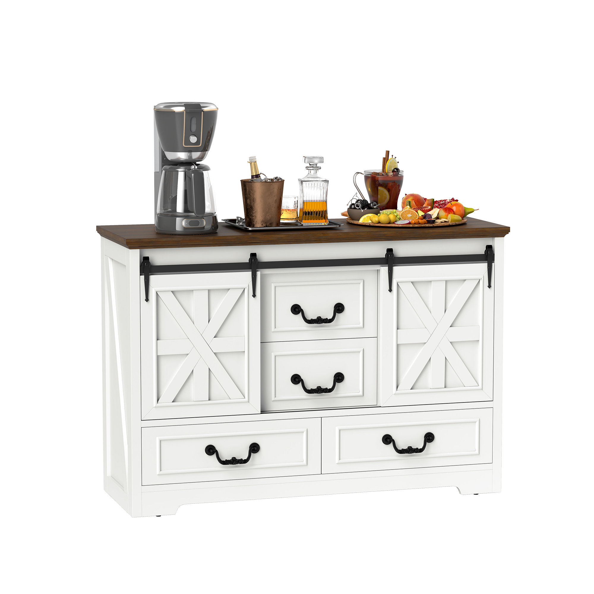 August Grove Rustic Farmhouse Sideboard with Sliding Barn Doors ...