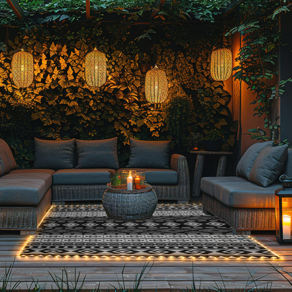 Union Rustic Outdoor Patio Rug with LED Lights - 8x10 Outdoor Rug ...