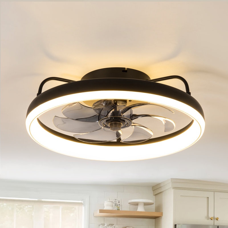 House of Hampton® 19inch Black Low Profile Ceiling Fans with Lights and ...