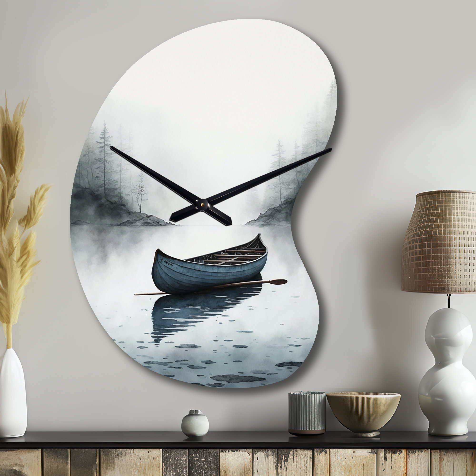 Design Art Canoe On The Lake I - Boat Unique Shape Metal Wall Clocks ...