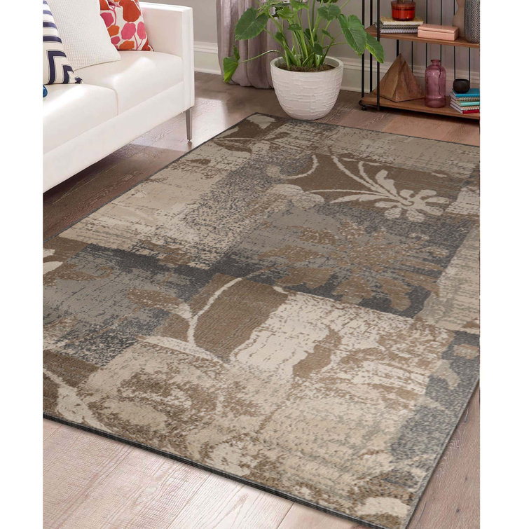 Lark Manor Aracelie Geometric Patchwork Floral Area Rug in Ivory ...
