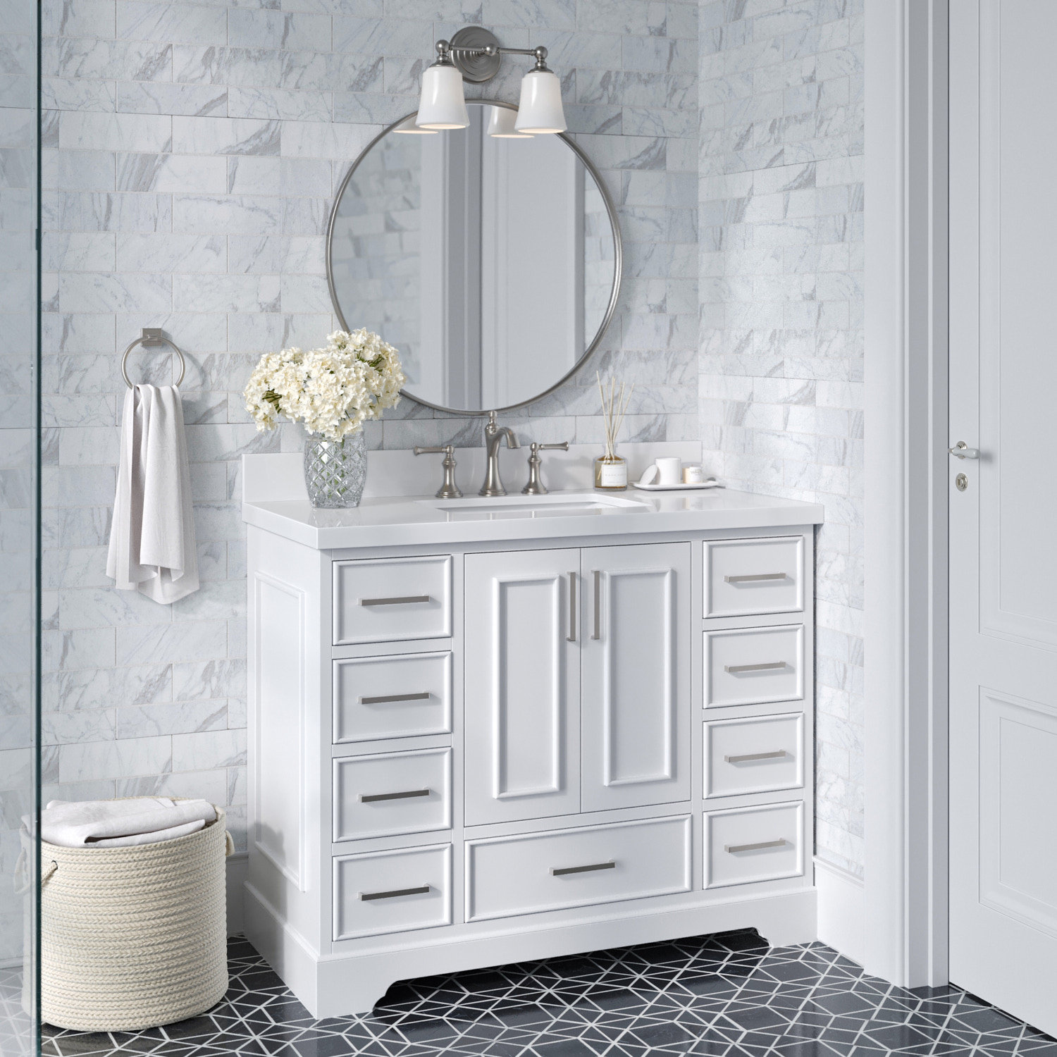 Winston Porter Peighten 43 Single Bathroom Vanity With White Quartz