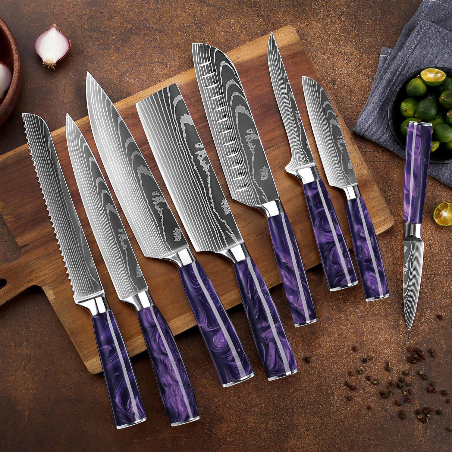 Senken Knives 'amethyst' Purple Resin Japanese Kitchen Knife Set With ...