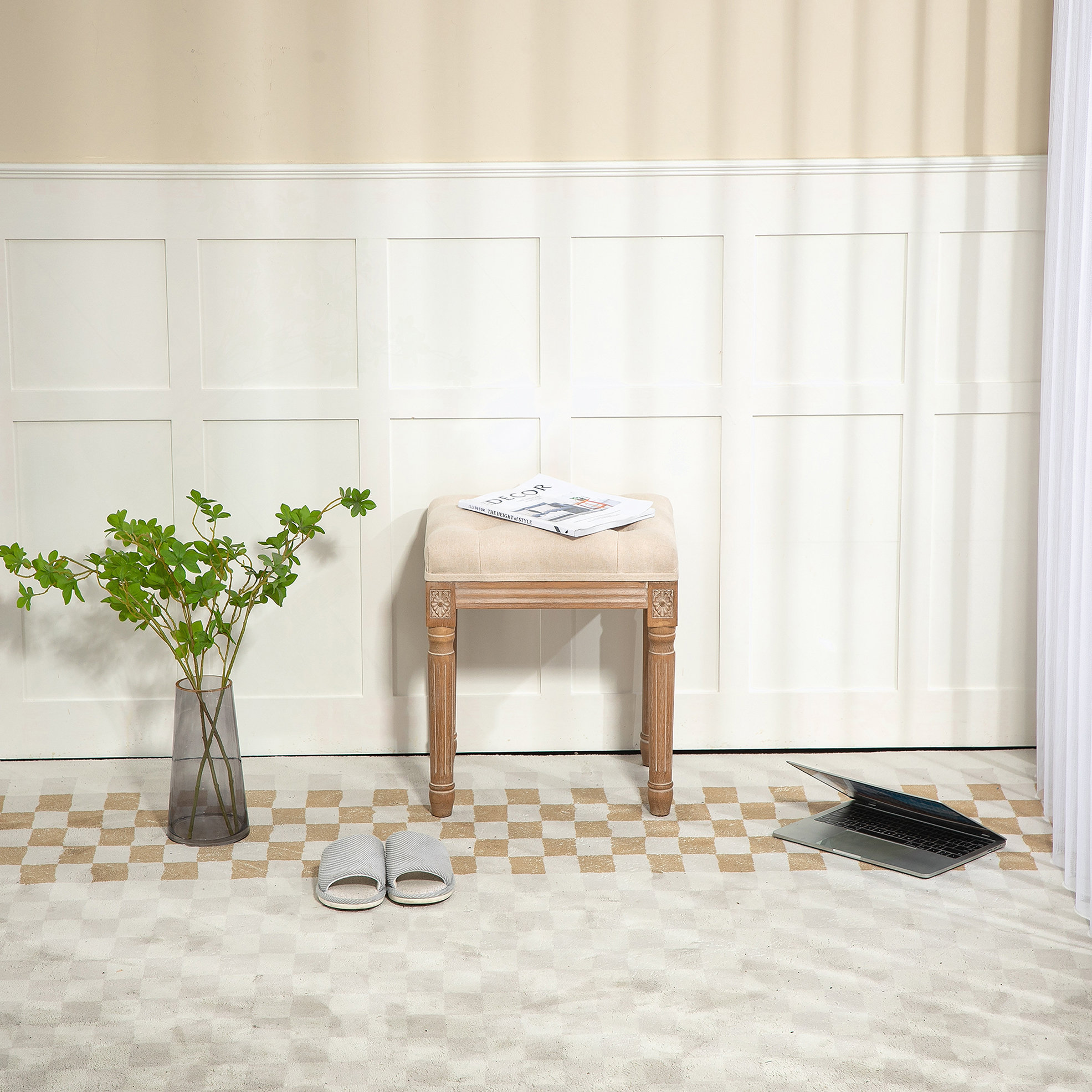 Ophelia & Co. Small Padded Bench, Square Upholstered Rustic Ottoman ...