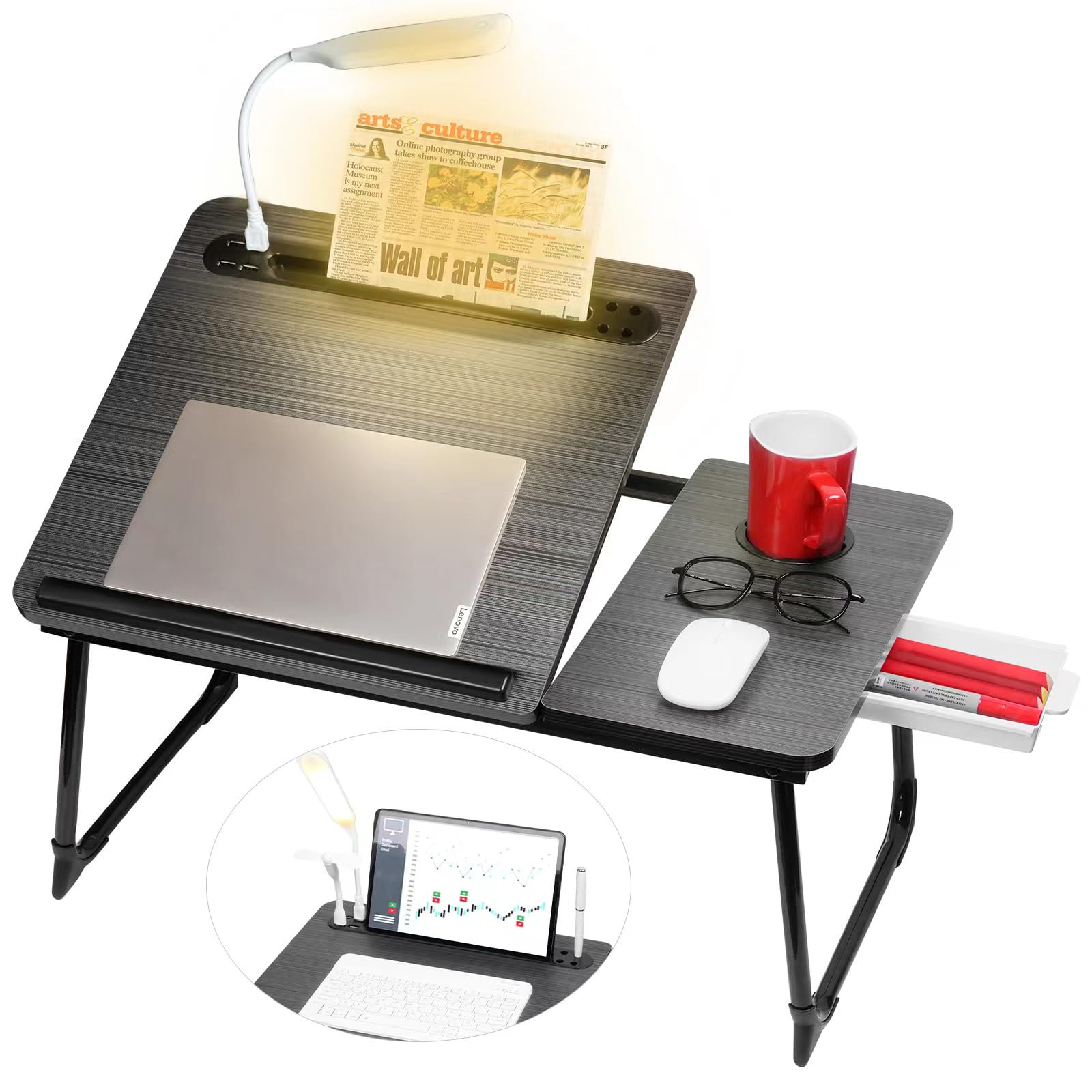 Inbox Zero Plus XL Adjustable Laptop Desk With Light, USB Port, Ipad ...