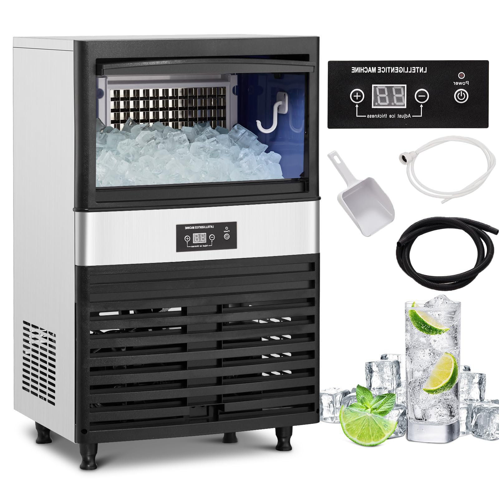 Homhougo 110 Lb. Daily Production Cube Ice Freestanding Ice Maker ...