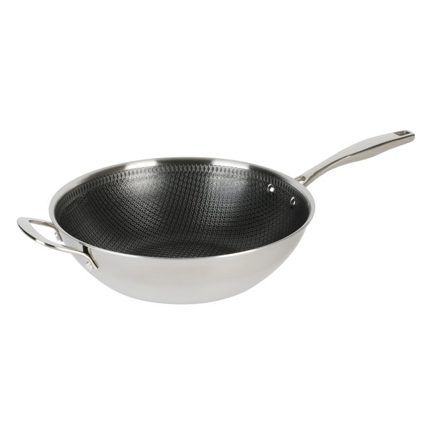 Kenmore 12 Inch Non-Stick Tri-Ply Stainless Steel Wok with Glass Lid ...