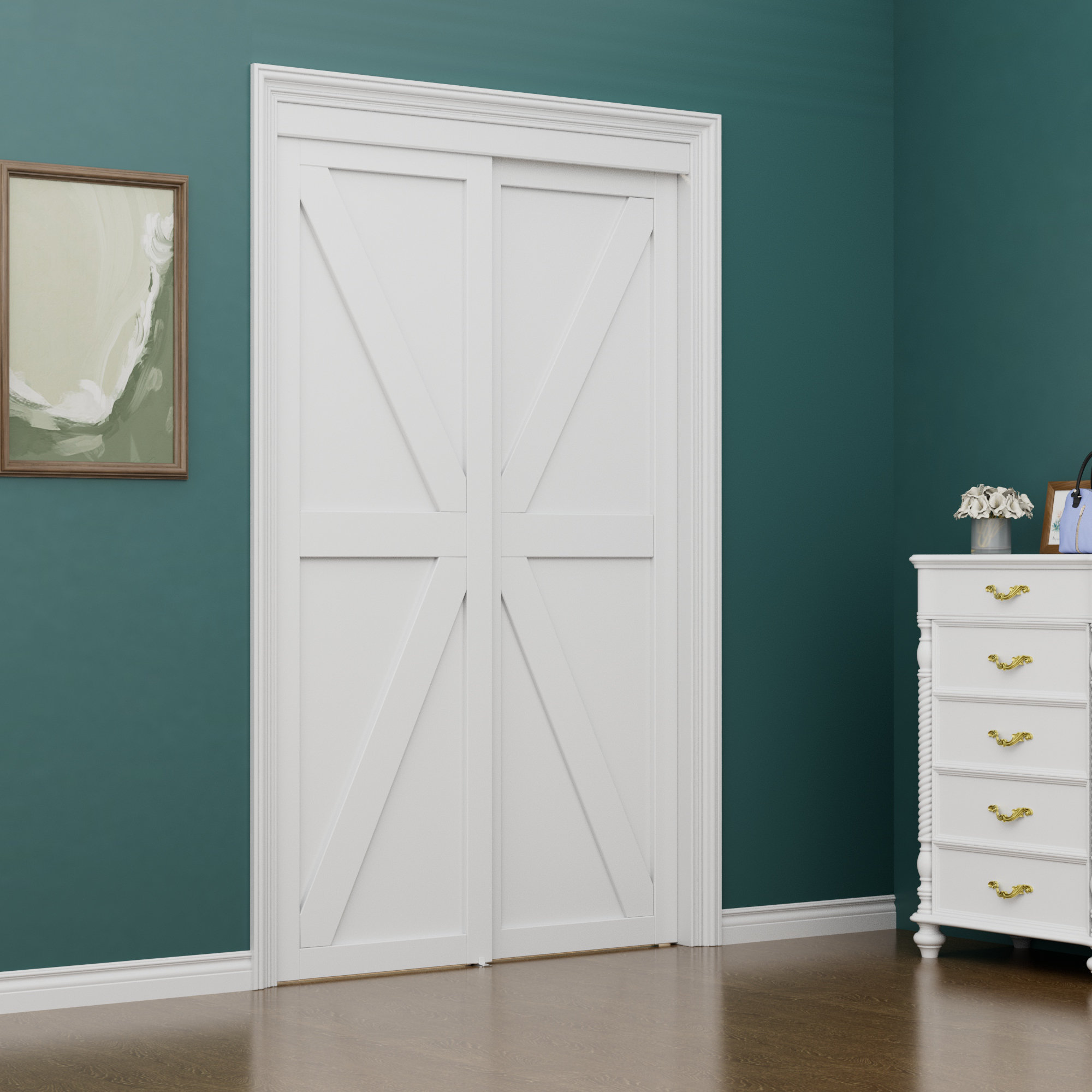 ARK DESIGN 80" White K-Shape Panelled Closet Sliding Door with Hardware ...