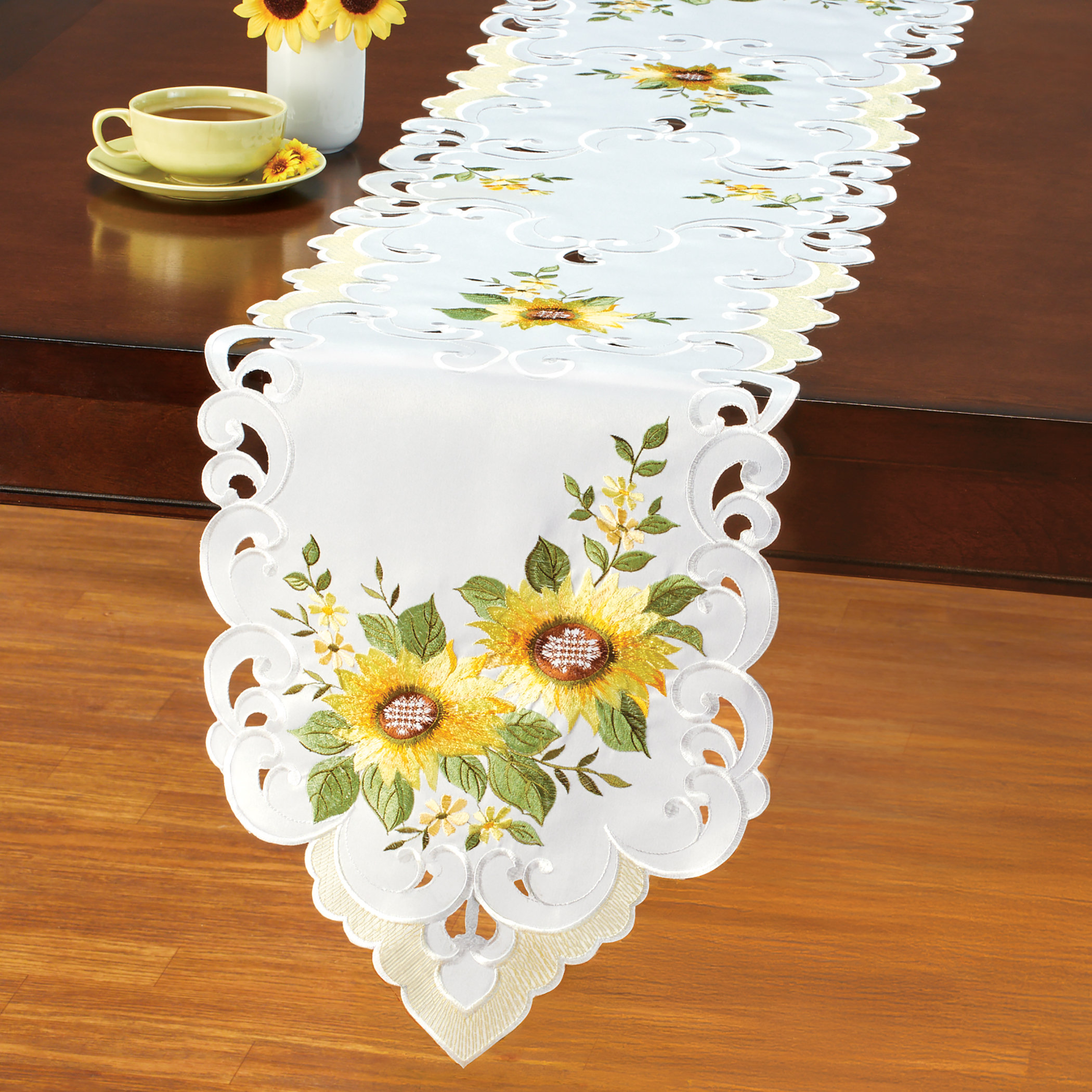 August Grove® Embroidered Sunflower Cluster Table Linens | Wayfair