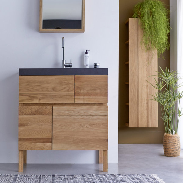 Tikamoon Easy Solid Oak 800mm Free-Standing Single Vanity Unit ...