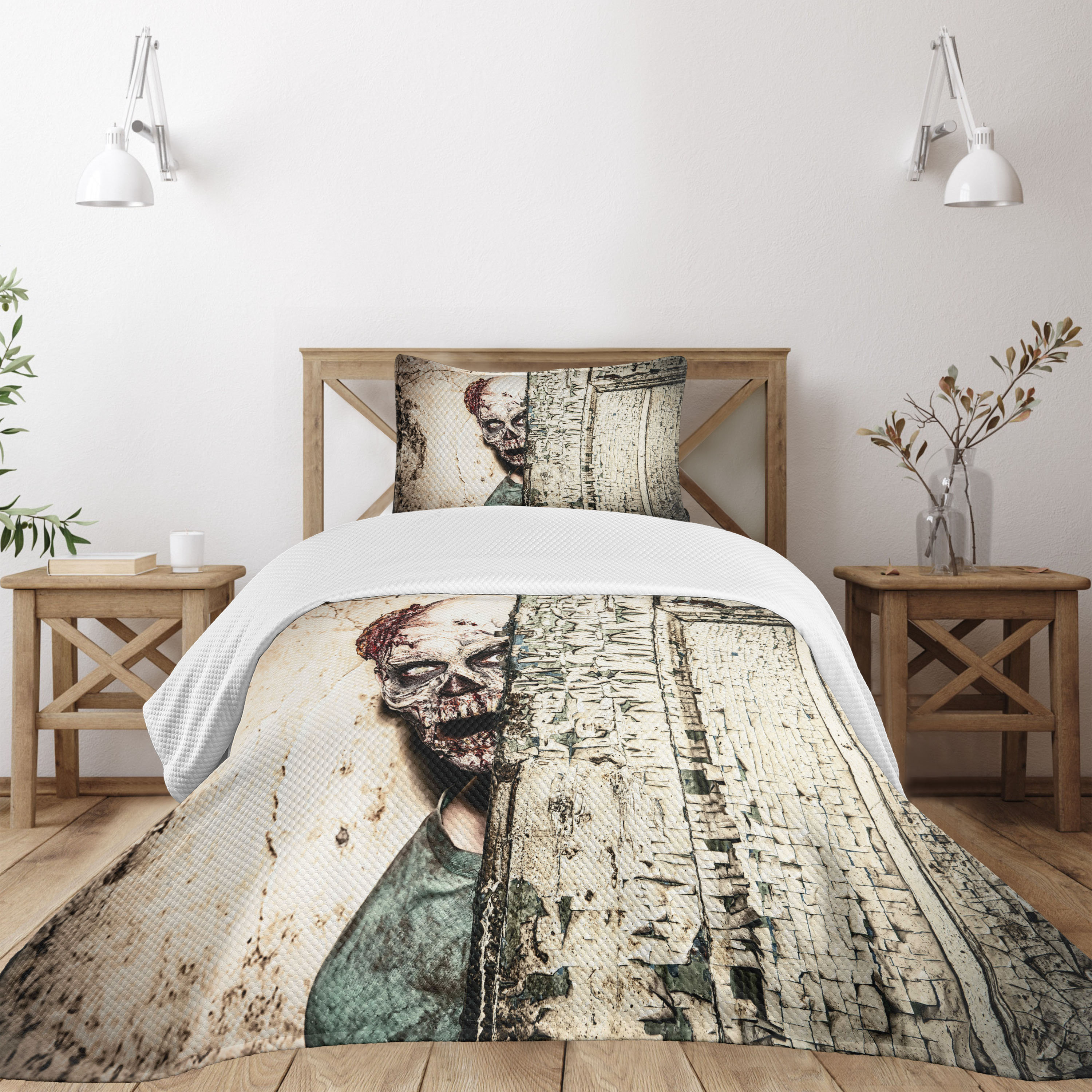 Ambesonne Zombie Bedspread Old House Vampire Jade Green Cream | Wayfair