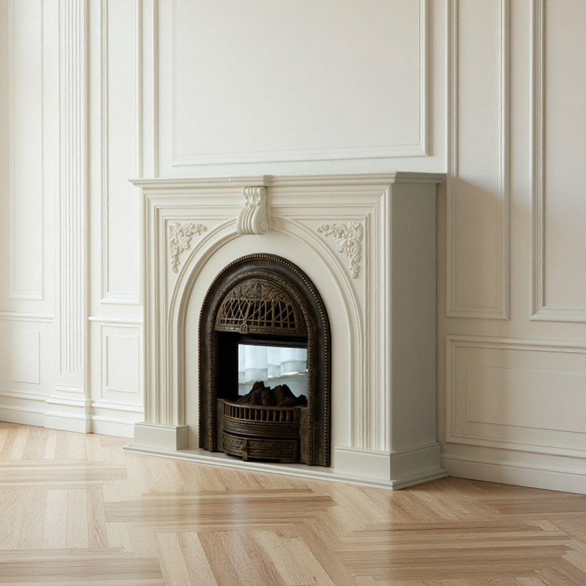 Canora Grey French retro solid wood carved simulated fire fireplace ...