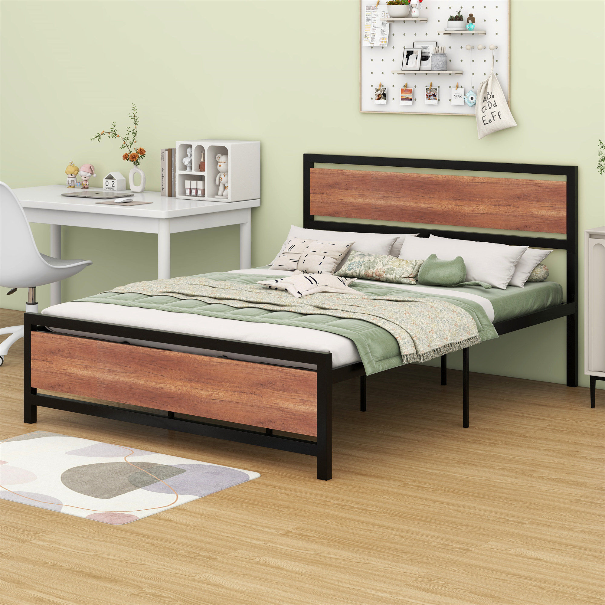 Lucky Furniture Metal Platform Bed With Headboard And Footboard ...