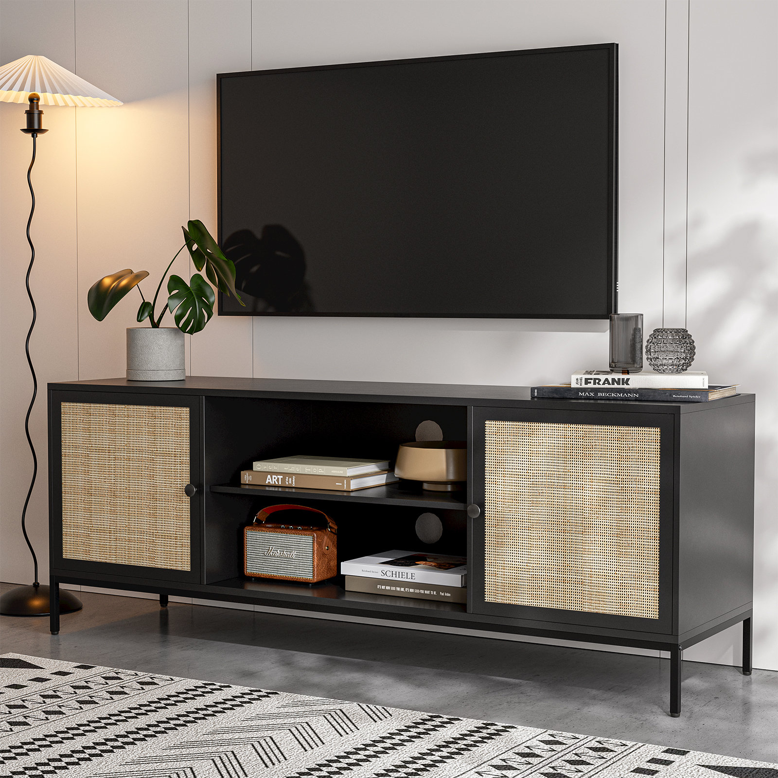 Bay Isle Home™ Manel Rattan TV Stand for 65-inch TV, Farmhouse ...
