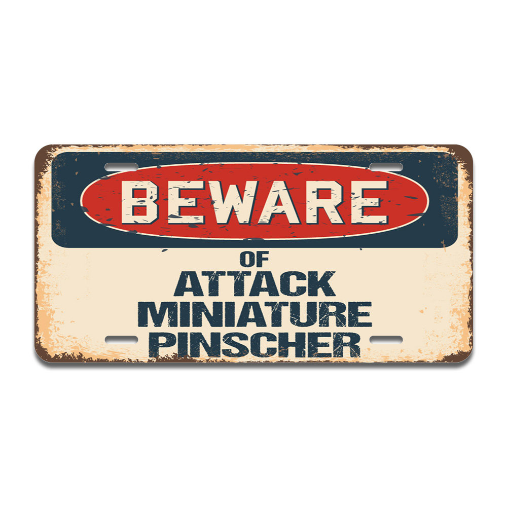 SignMission Beware of Attack Miniature Pinscher Aluminum Plate Frame ...