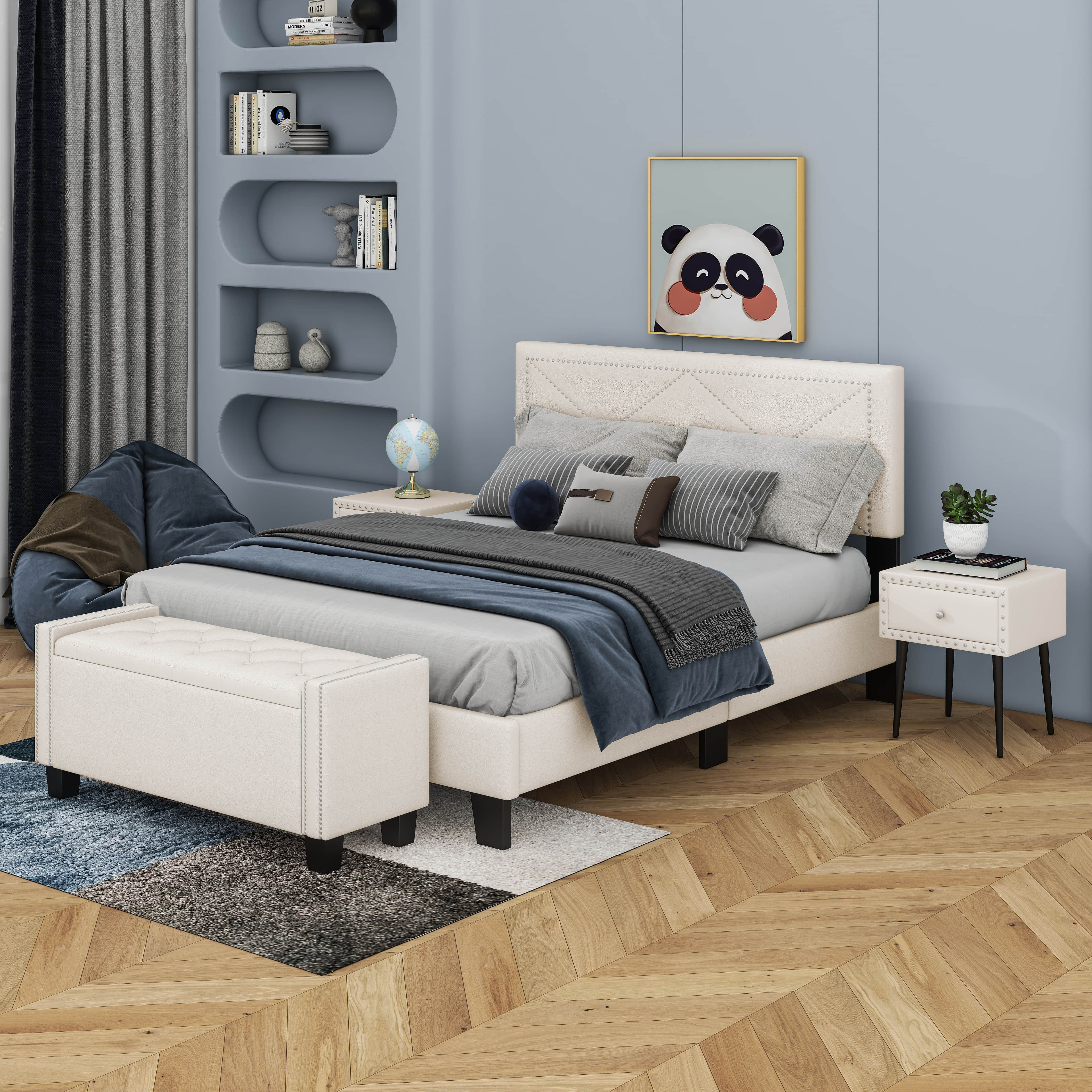 Mercer41 4-Pieces Bedroom Sets Queen Size Upholstered Bed Frame With ...