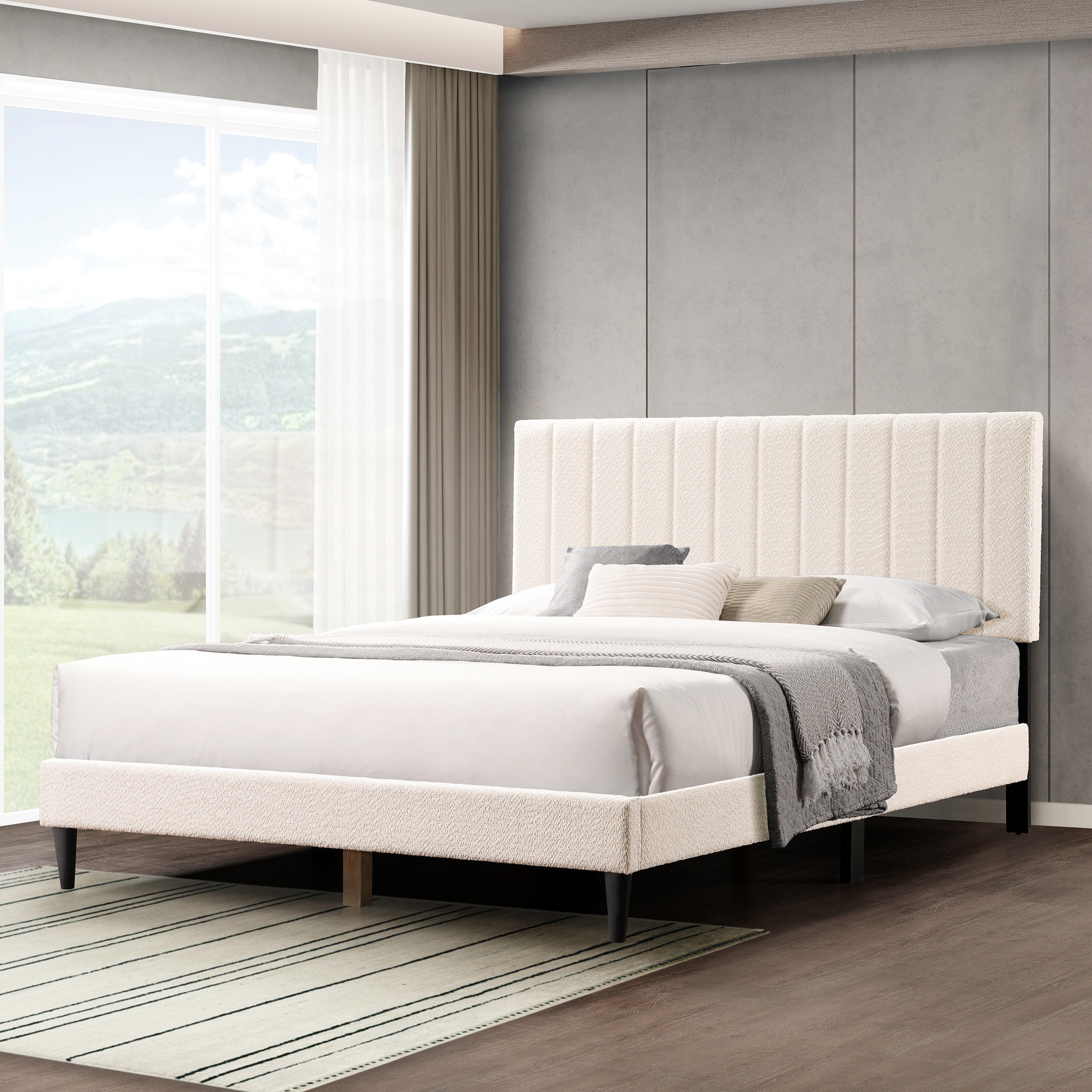 Latitude Run® Queen Platform Bed In Pearl White Upholstery With Soft ...