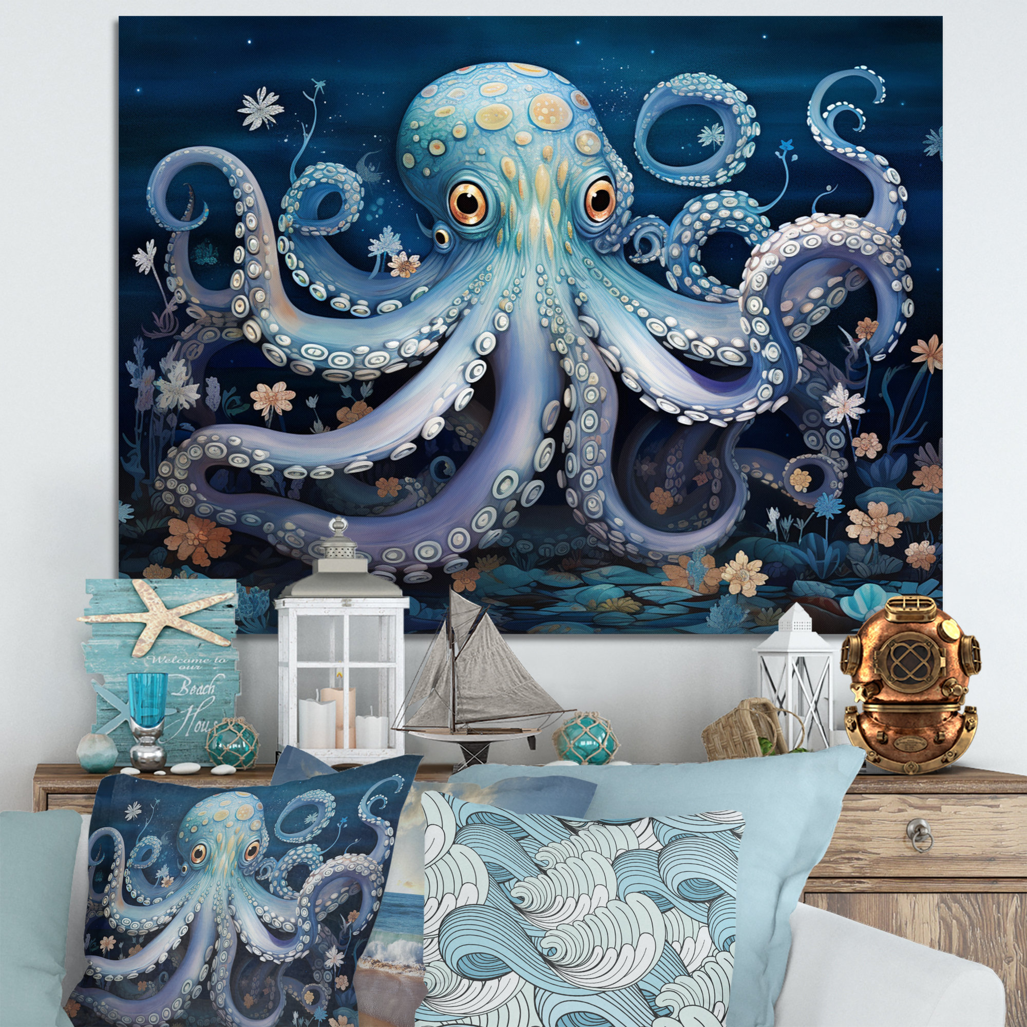 Highland Dunes Ethereal Octopus In Deep See Illustration - Animals ...