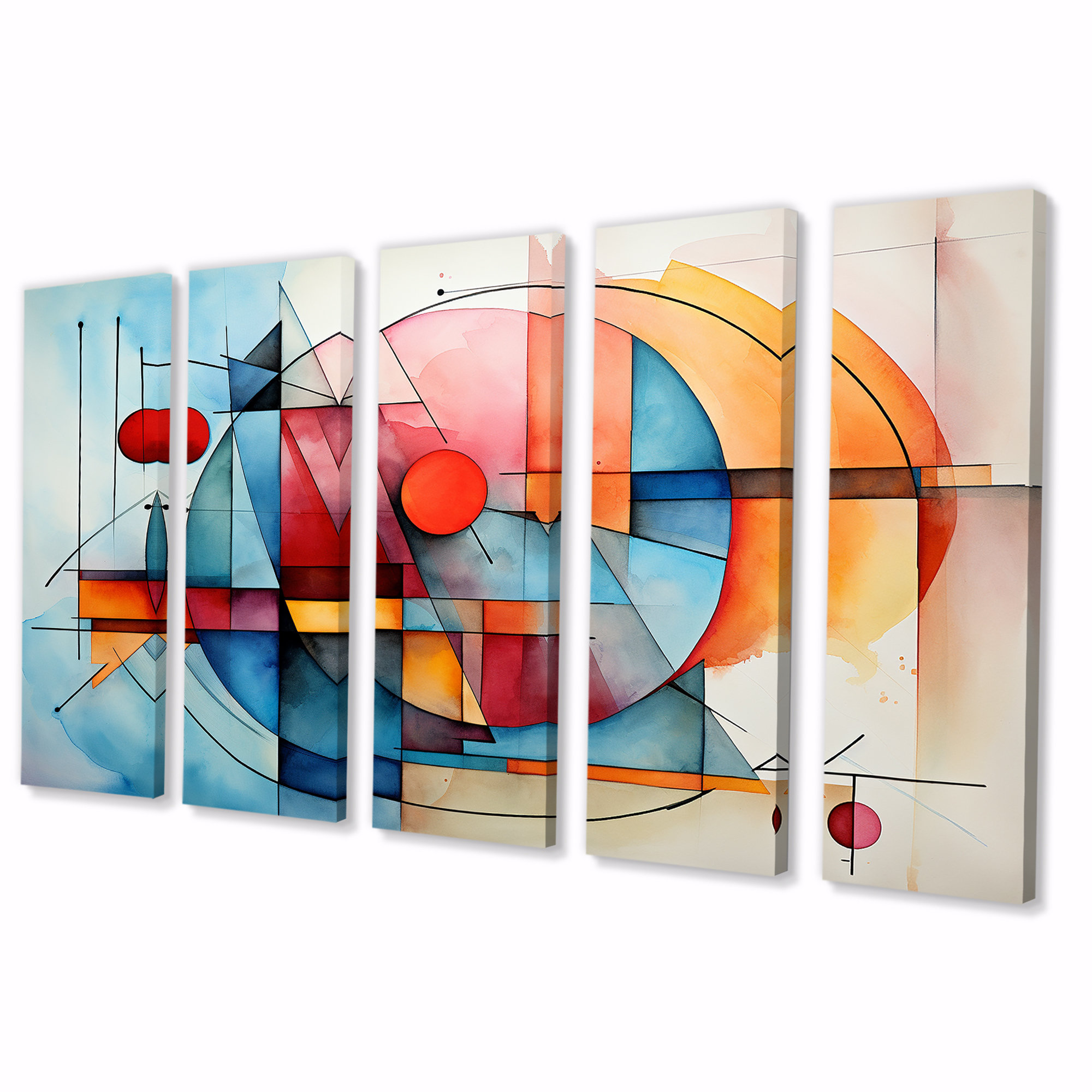 Ivy Bronx Cubic Soft Colors Tiles III - Abstract Geometric 5 Piece Wall ...